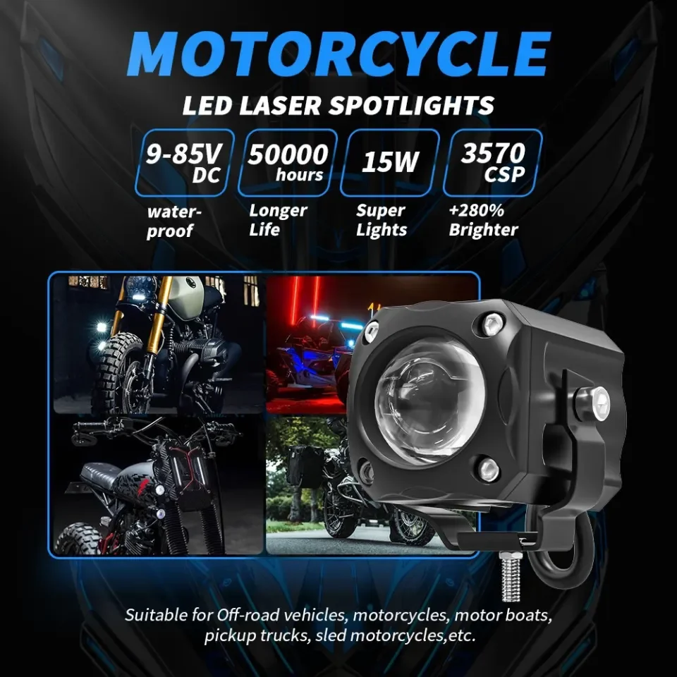 MOFOX TR1 Laser Gun Motorcycle Mini Driving Light Dual Color High/Low ...