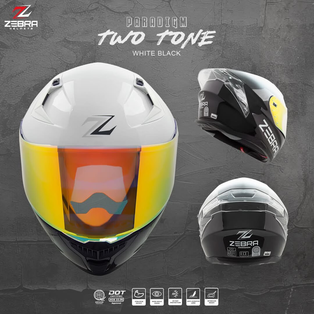 Zebra PARADIGM Two Tone Dual Visor Helmet Full Face For Motorcycle With ...