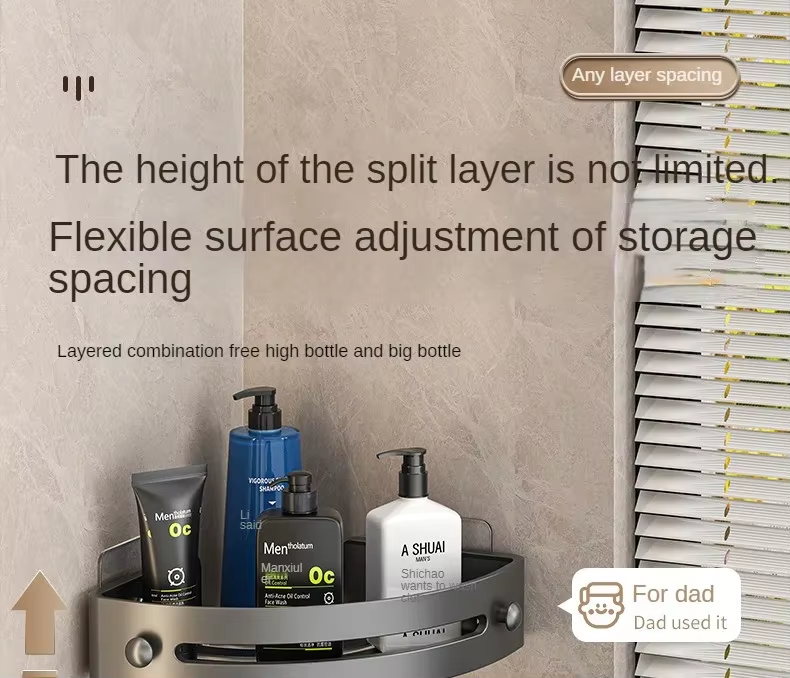 Punch-Free Bathroom Corner Shelf - Black Triangle Bathroom Shelf for ...