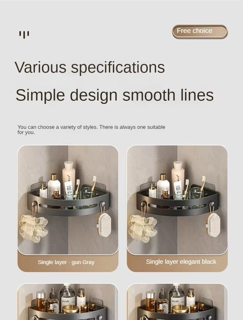 Punch-Free Bathroom Corner Shelf - Black Triangle Bathroom Shelf for ...