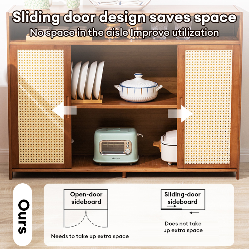 [2/3Doors]Bamboo Kitchen Cabinet Countertop Bowl Cabinet Storage ...