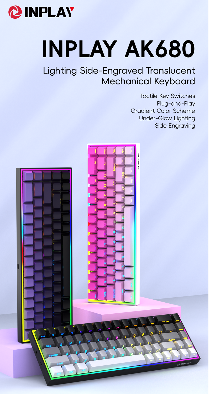 Inplay AK680 Gradient Mechanical Keyboard Side-Printed Keycaps Brown ...