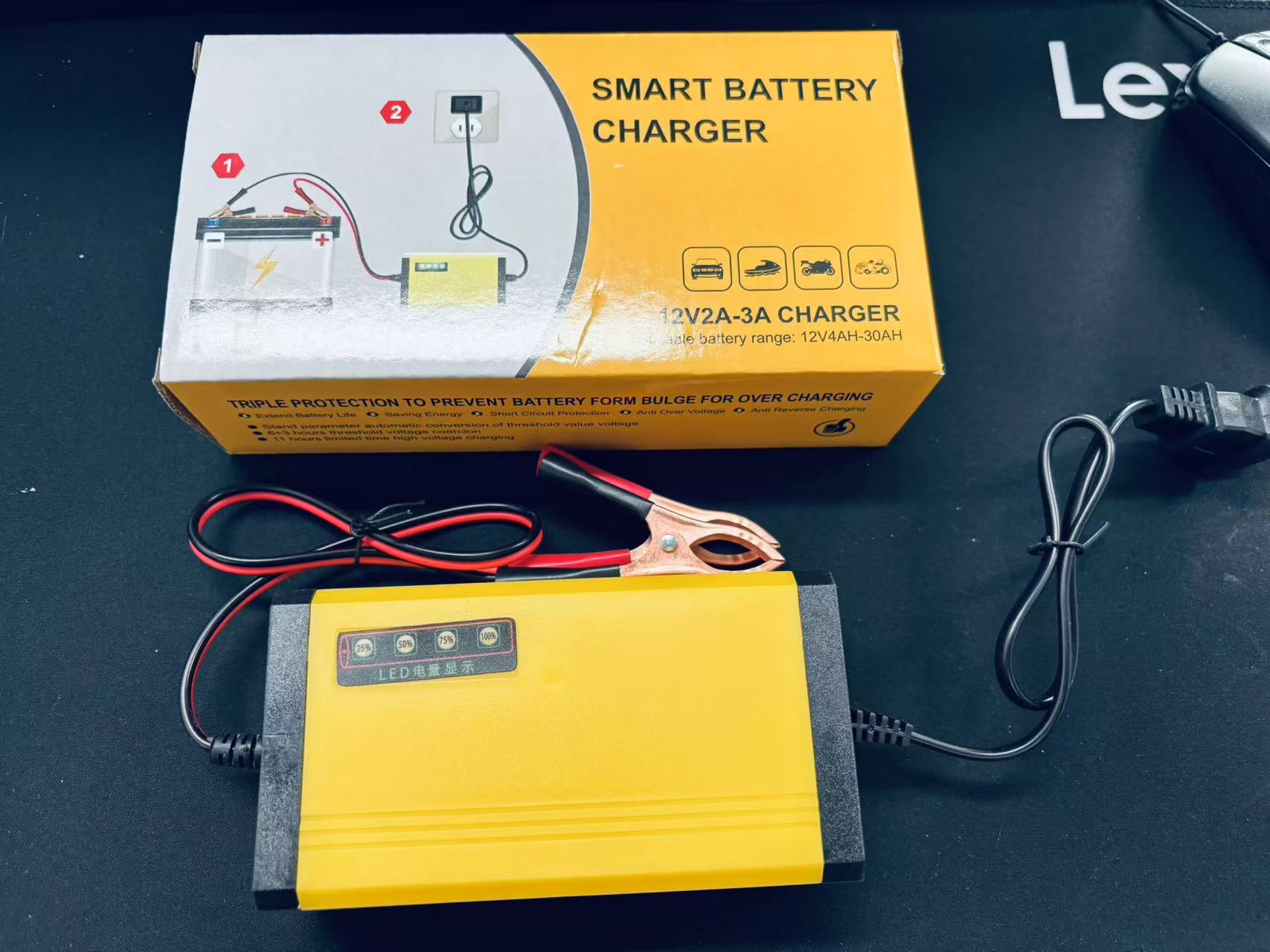 Smart Car Battery Charger 12v 3A Motorcycle Heavy Duty Portable Lead ...