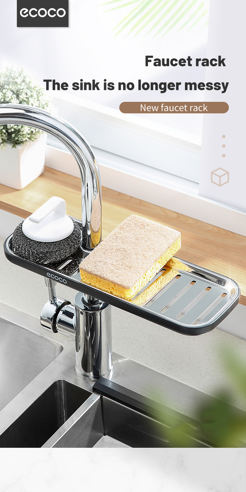 Ecoco Sponge Holder for Sink Stainless Steel Faucet Hanging Storage Rack Soap Holder Organizer ...