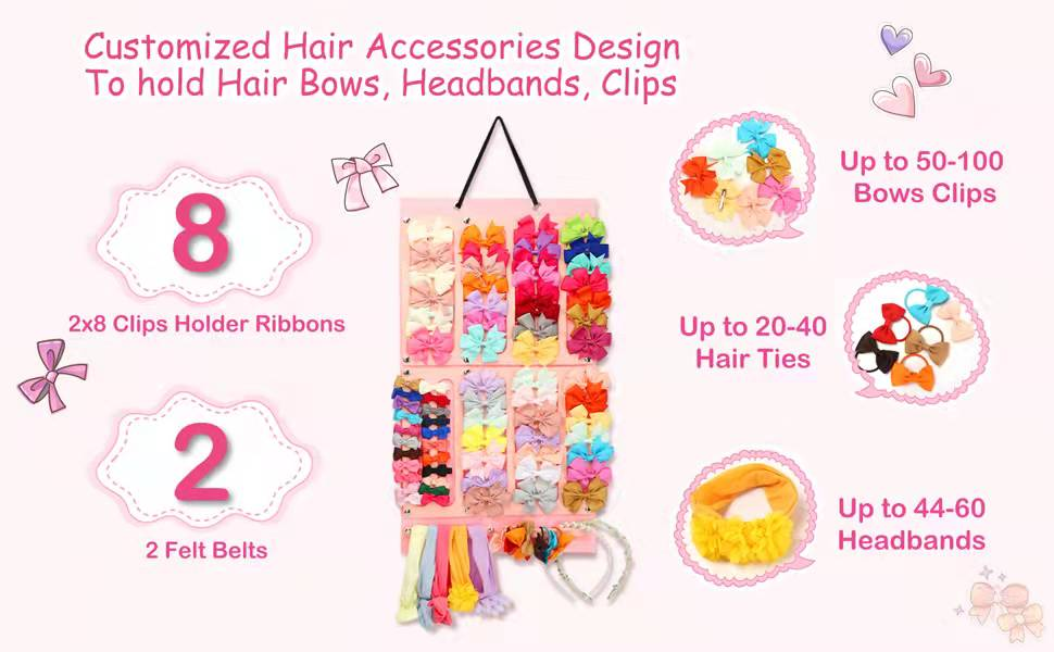 Hanging headband pony tail organizer storage hair clips accessories box ...