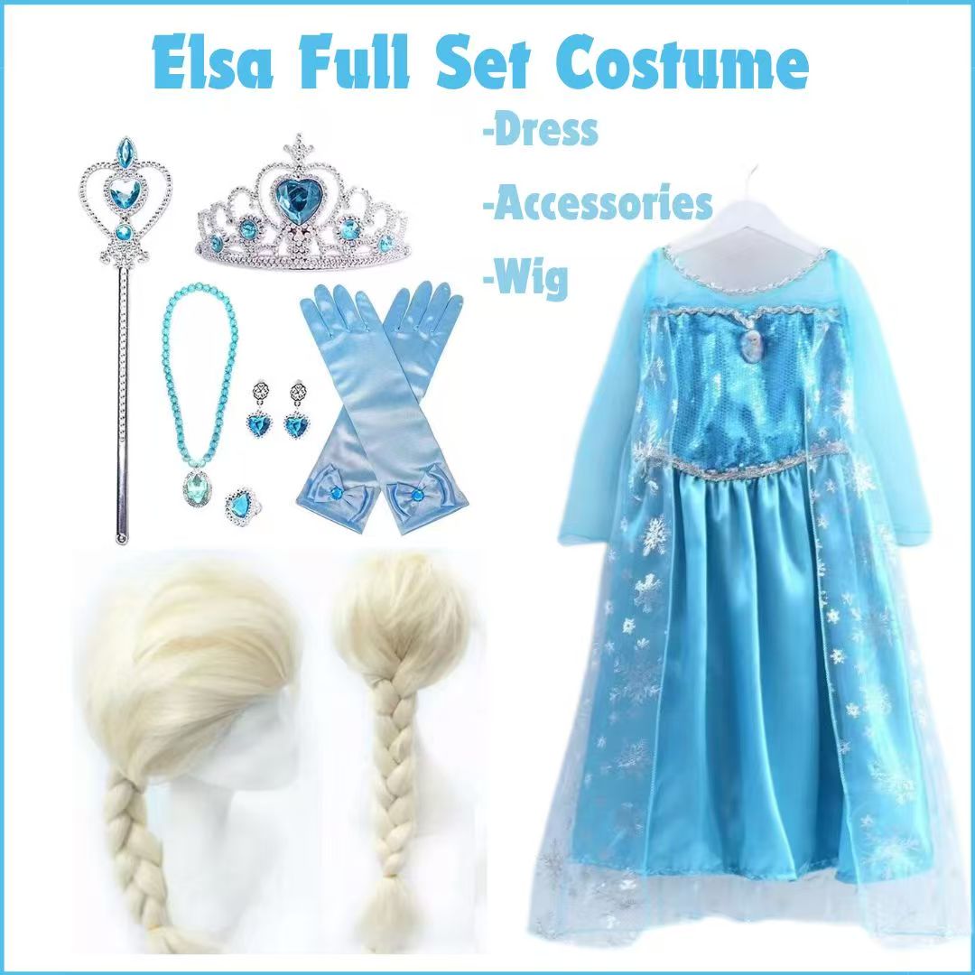Frozen Elsa Dress Full Set Costume for Girls Dress & Accessories &Wig ...