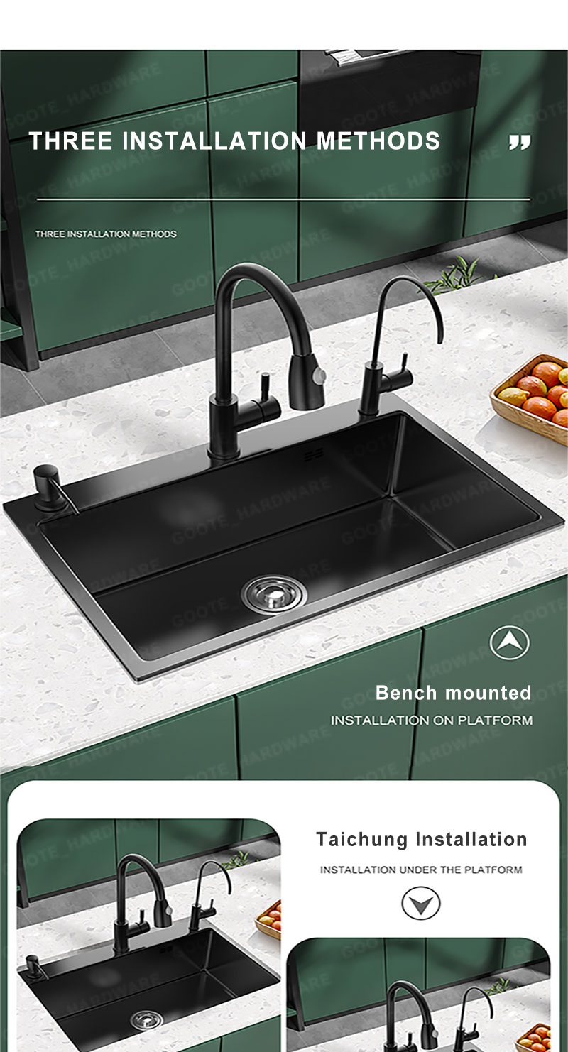 SUS304 Kitchen Sink Thickness Single Double Black & Silver Stainless ...