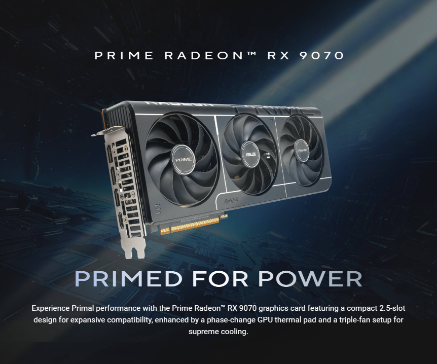 Asus Prime Radeon RX 9070 16GB GDDR6 OC Edition PCI Express 5.0 Graphics Card (PRIME-RX9070-O16G ...