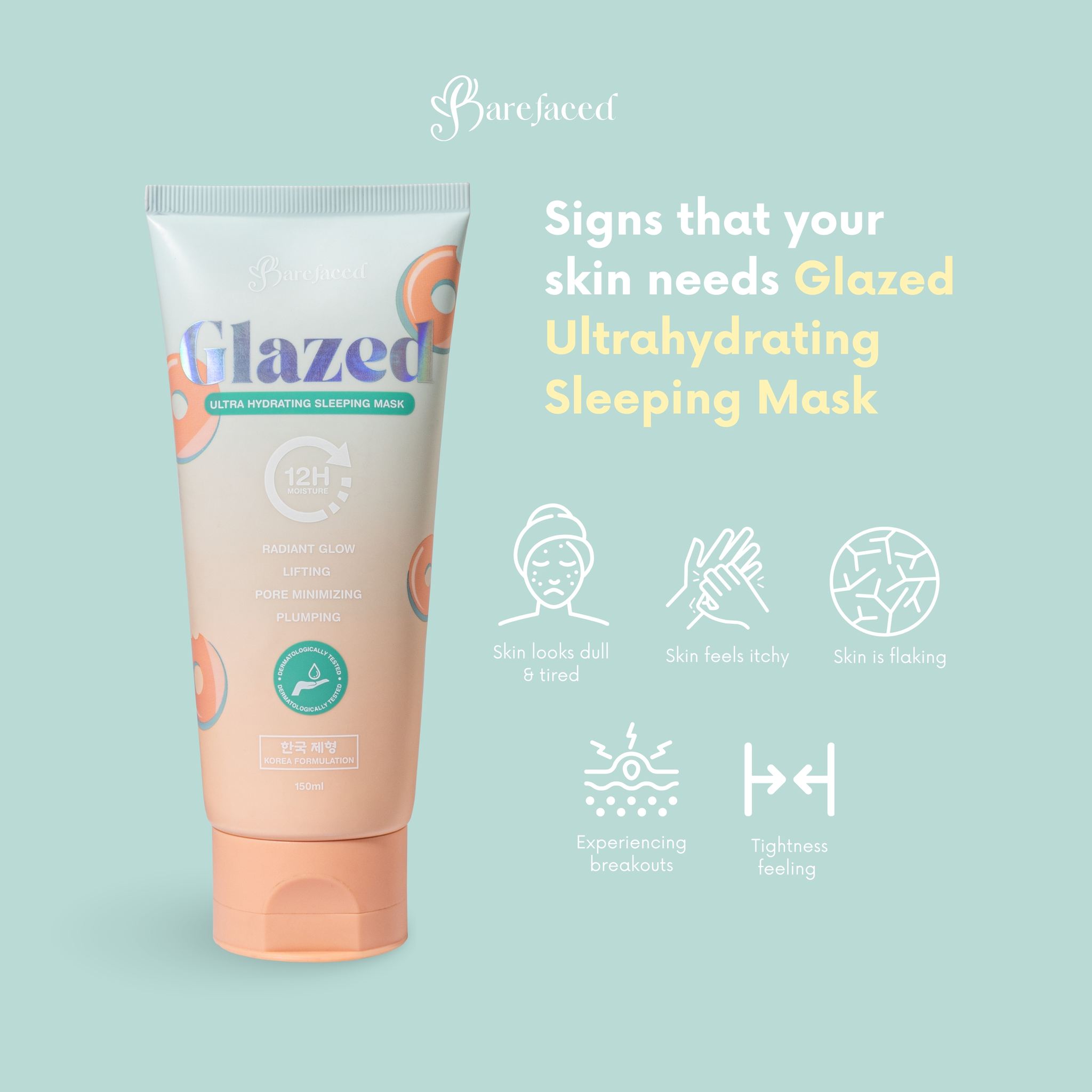 Barefaced Glazed Ultra-Hydrating Sleeping Mask for Deep Moisture for All Skin Types | Safe for ...