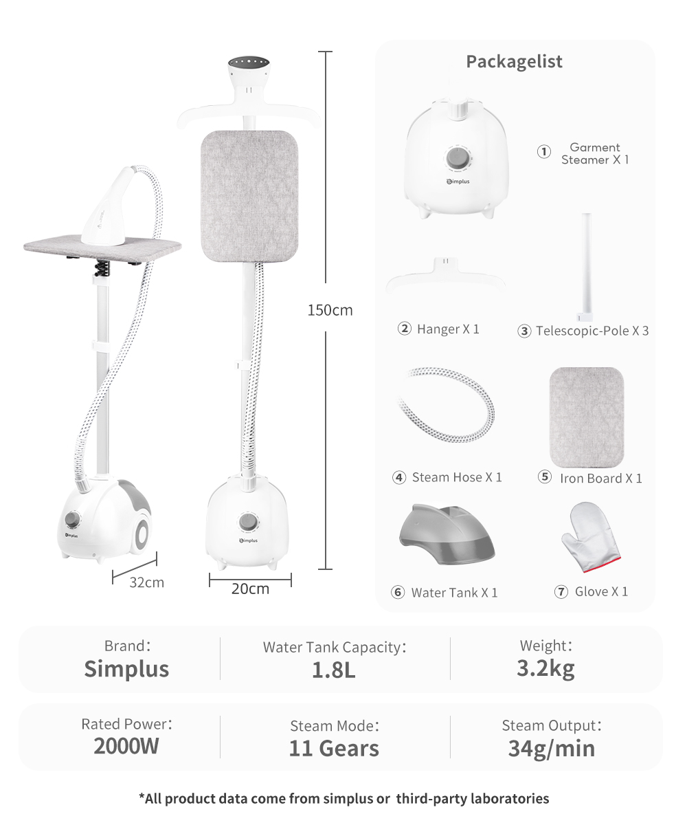 Simplus Garment Steamer Quick Ironing with Adjustable Height Stable ...