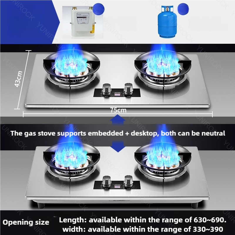 Gas stove double burner household double head embedded desktop gas ...