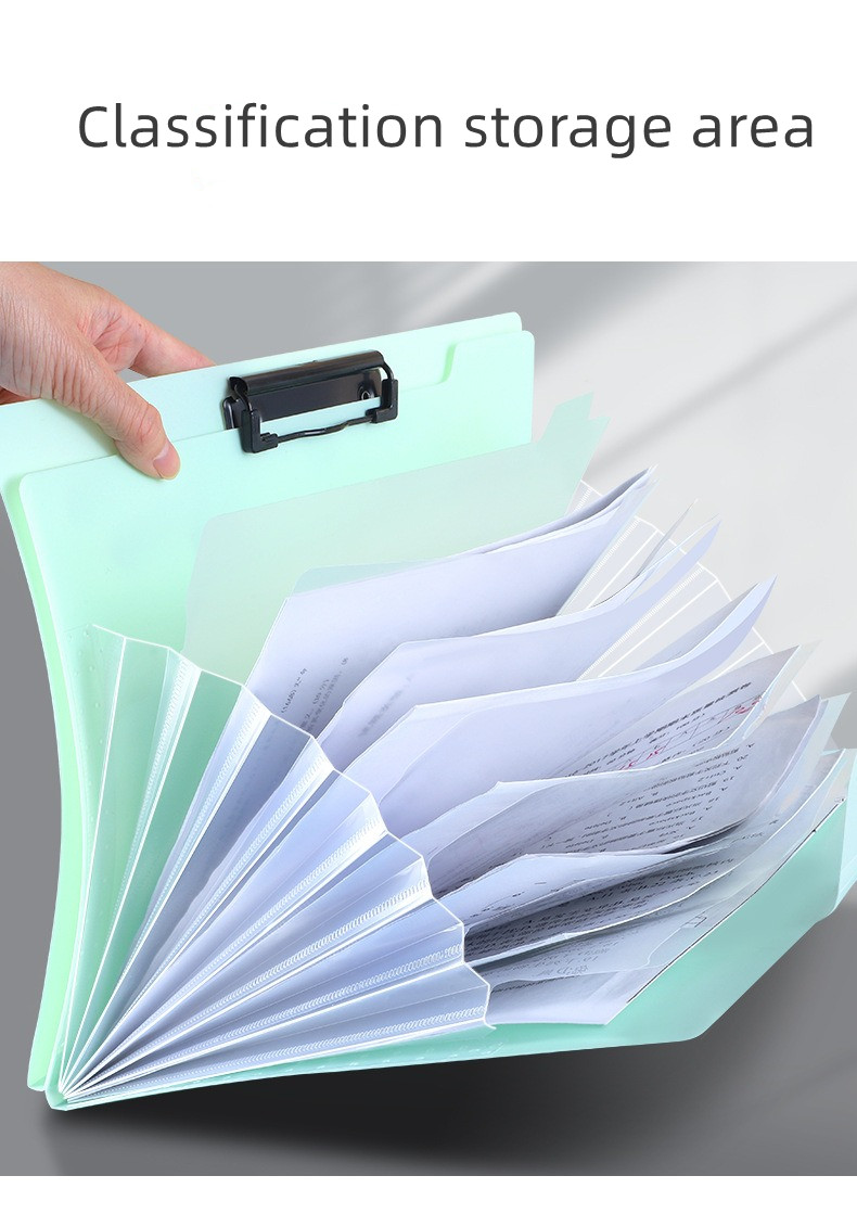 Expanding File Folder With Clipboard Two-in-one Storage 8 Layer Long/A4 ...