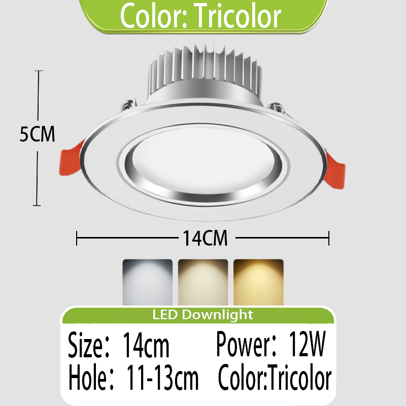 Tricolor LED Downlight 5W/7W/9W/12W Recessed Round Pin Light Aluminum ...