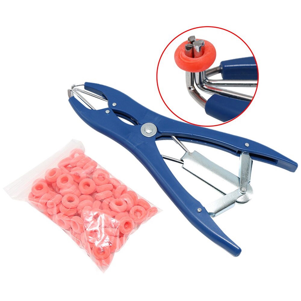 Metal Castration Bander Plier with 20PCS Castrator Ring Stainless Steel for Piglet Sheep Cattle ...