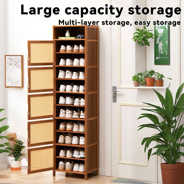 Bamboo Locker Bookshelf Cabinet Rattan Door Kitchen Living Room Storage ...