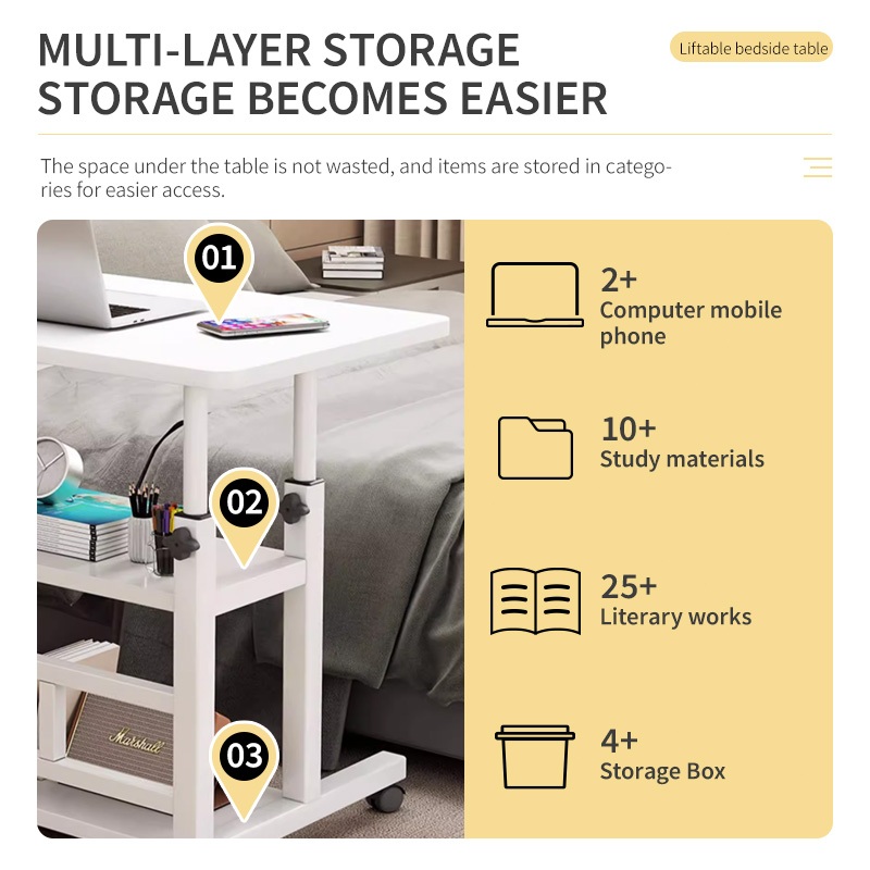 ⚡️COD⚡️Adjustable Portable Laptop Desk Mobile Bedside Table Movable ...