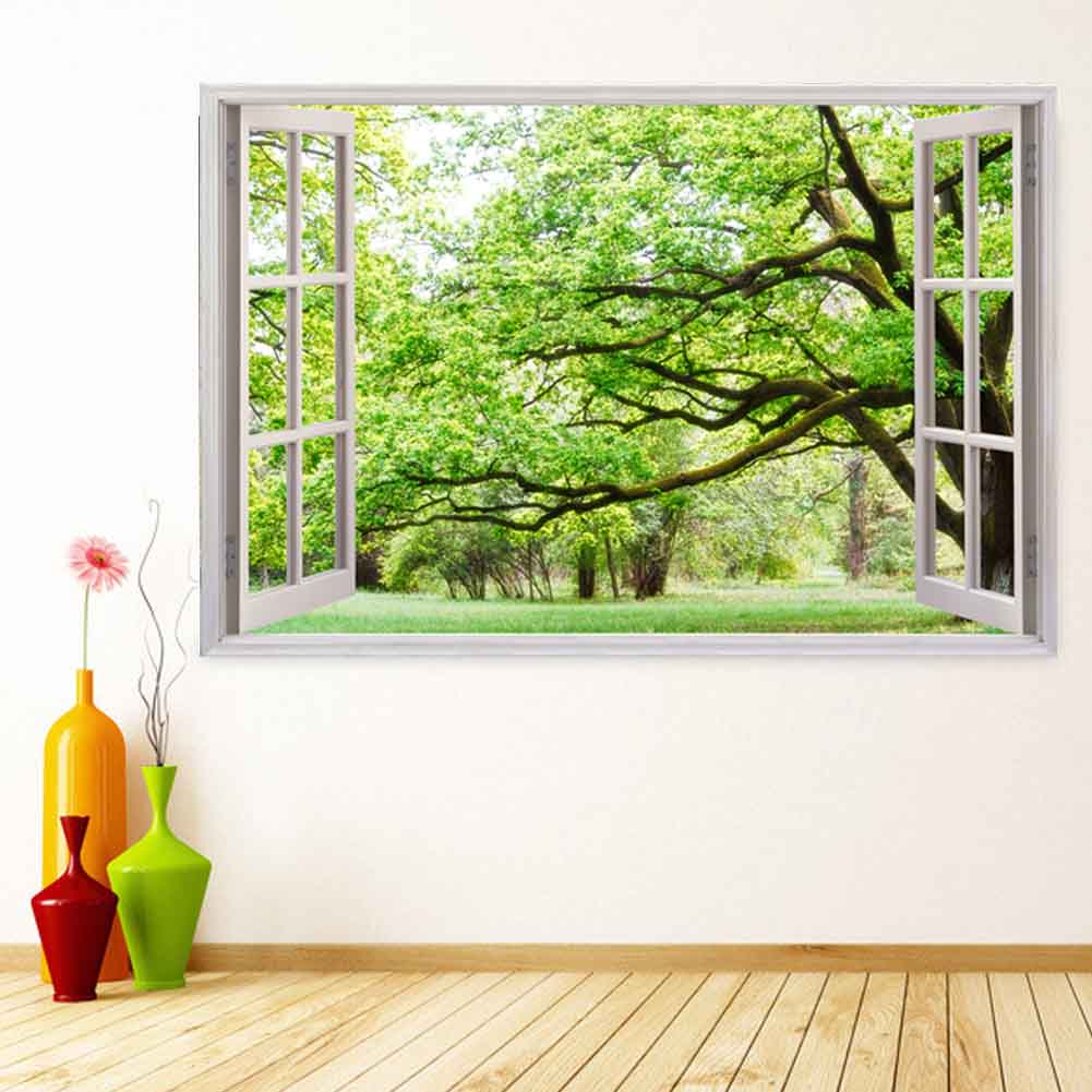 Self Adhesive 3D Fake Window Art Vinyl Wall Stickers Home Decoration ...