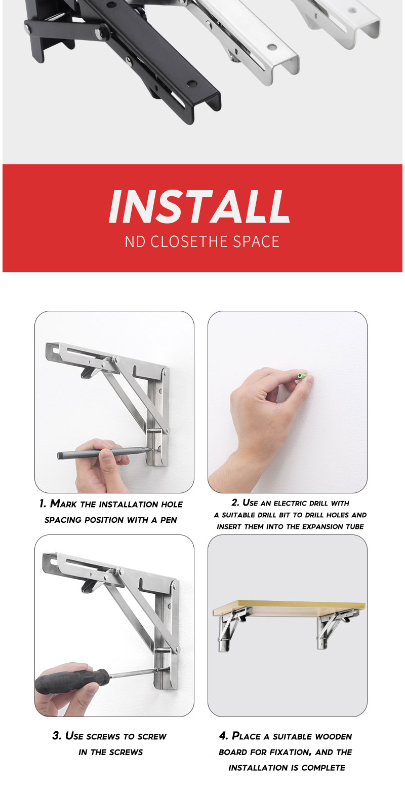 【2 PCS】Folding Angle Bracket Adjustable Shelf Bracket Stainless Steel ...