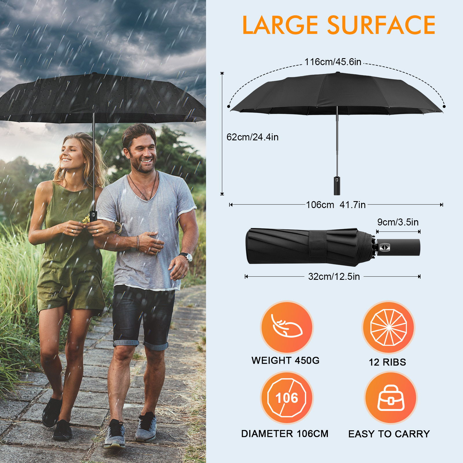 Automatic Umbrella 24 Ribs Auto Open Umbrella UPF50+Windproof Folding ...