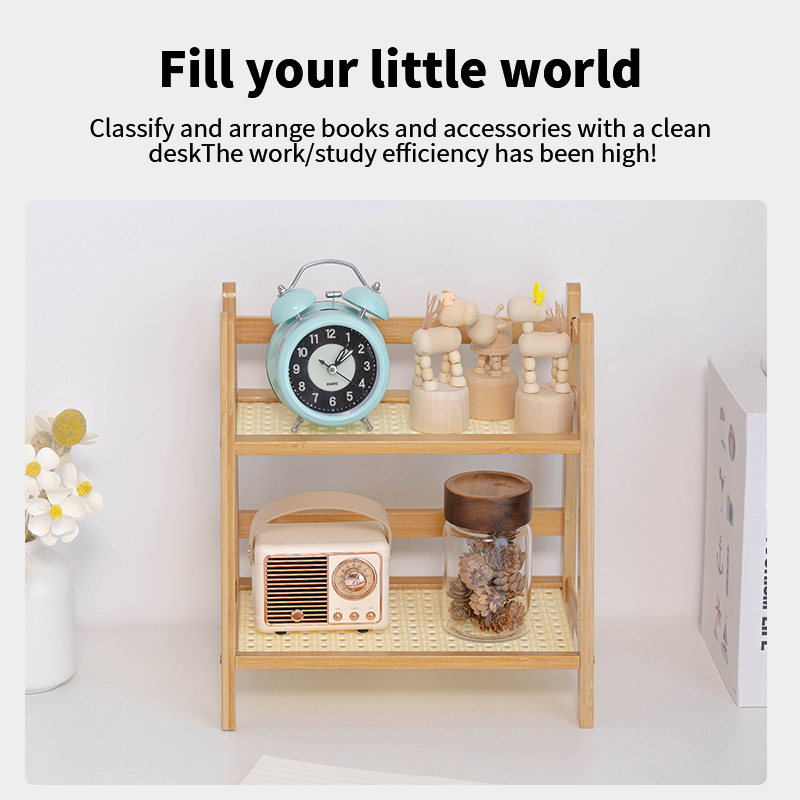 Desktop double layer storage rack removable bamboo office balcony ...