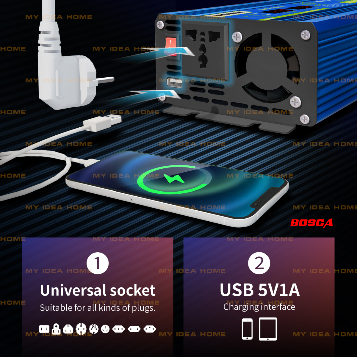 BOSCA Solar Power Inverter 1500W 2000W & 3000W DC12V To AC 220-230V W ...