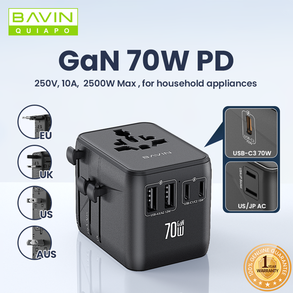 BAVIN PC2082 70W GaN Multi-Functional Charging Adapter & Universal Plug ...