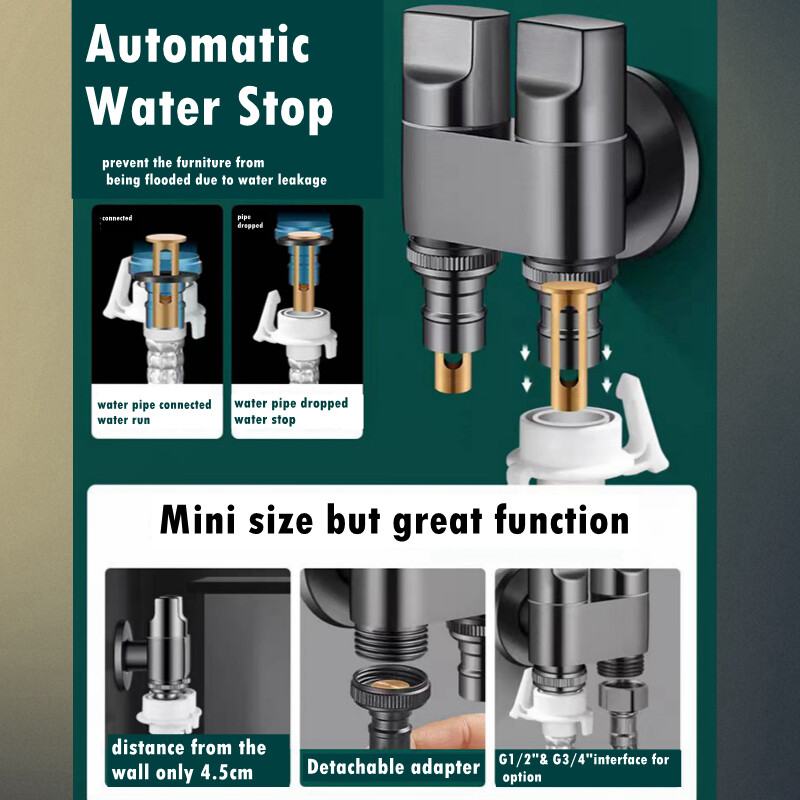 2 Way Angle Valve 1 to 2 Faucet 304 Stainless Steel 1/2 Inch Biswitch ...