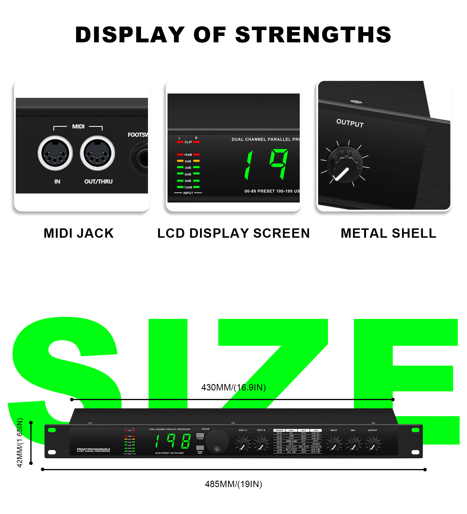 Professional audio sound processing Effect with a subwoofer output, 2 ...