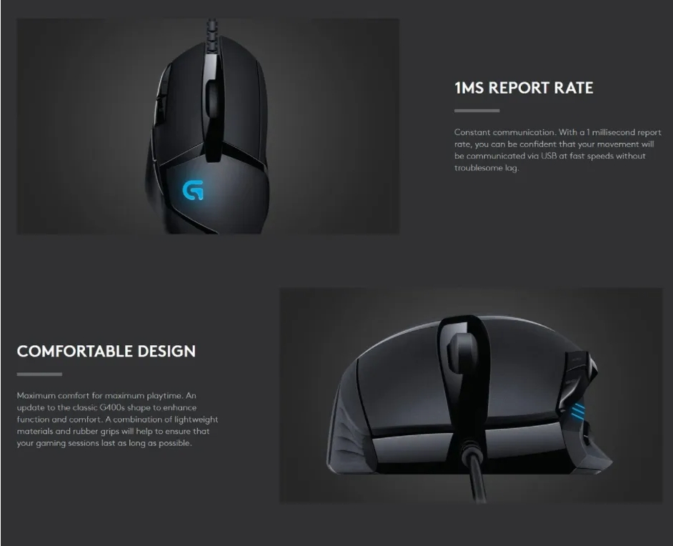 Logitech G402 Hyperion Fury Wired Gaming Mouse 4000 DPI Lightweight 8 ...
