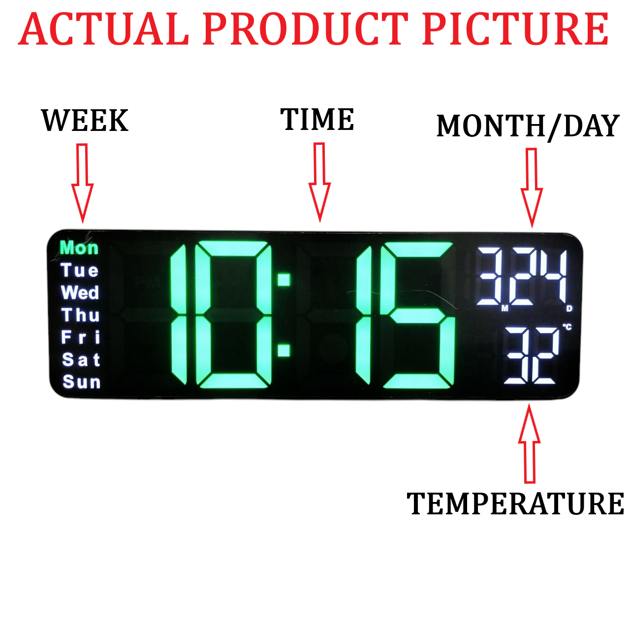 Digital Wall Clock Led Battery Operated Large Screen Display with Date ...