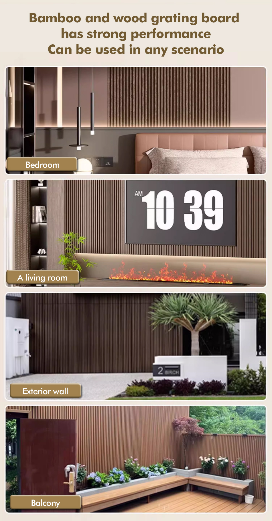 SRF 10 PCS Solid Wood Panel Board PVC Grille Waterproof Design TV ...