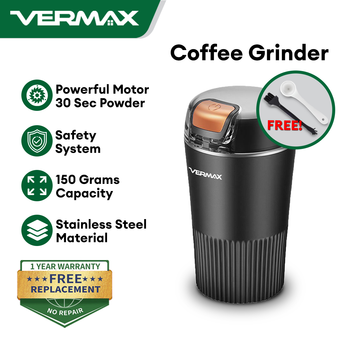 Vermax Coffee Grinder W/ 4 Edge Blade Portable Electric Grinder For ...