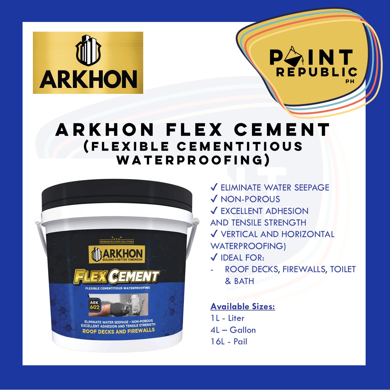 ARKHON FLEX CEMENT Flexible Cementitious Waterproofing (4L-GALLON / 1L ...