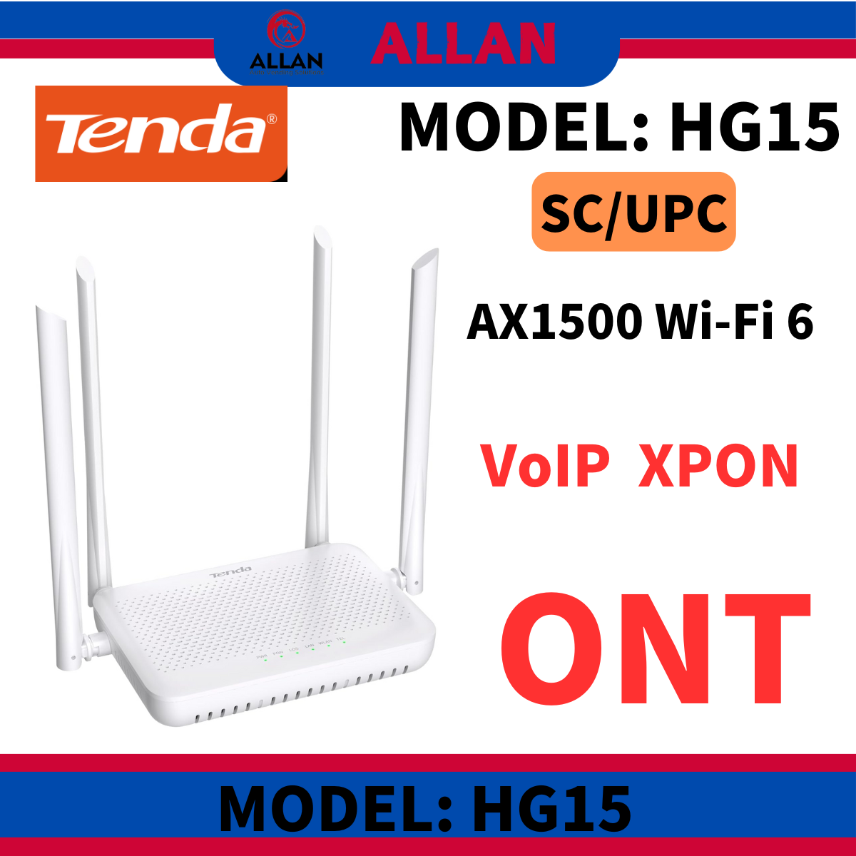 Tenda HG15 AX1500 Wi-Fi6 VoIP XPON ONT Router for High-Speed Internet ...