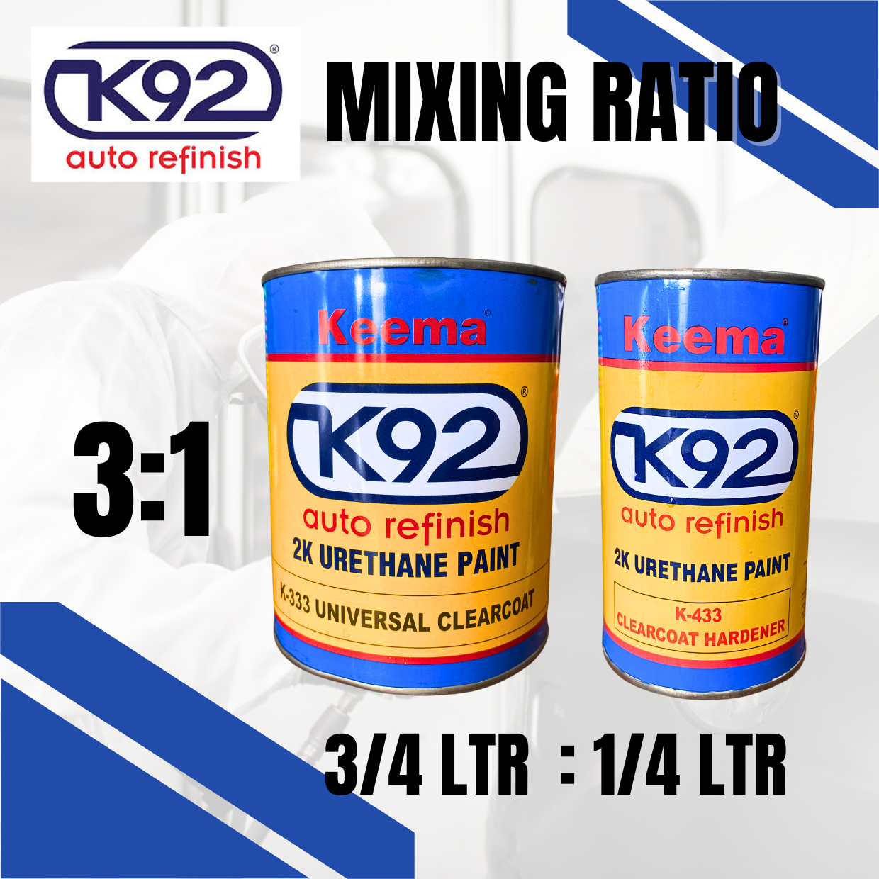 EMJ K92 2K Urethane Paint K-333 - Ready-to-Use Topcoat Clear | No Thinner Needed, High-Gloss ...