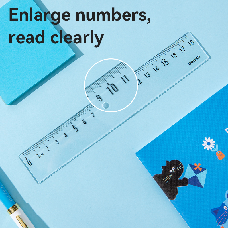 Deli 15/18/20cm Ruler Transparent Student Ruler Exam School Stationery ...