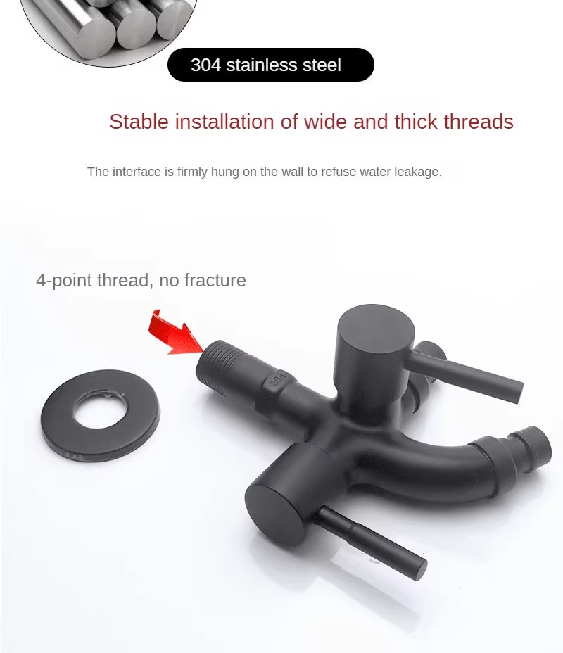 SUS304 Two Way stainless steel valve bibcock black Faucet Dual Function ...