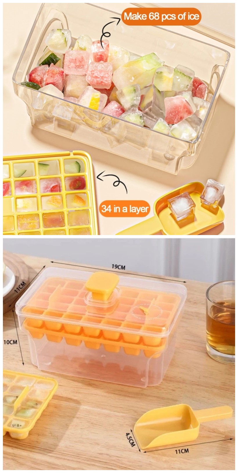 68 Grids Ice Cube Mold Box With Lid Whisky Jelly Ice Maker Trays Free ...