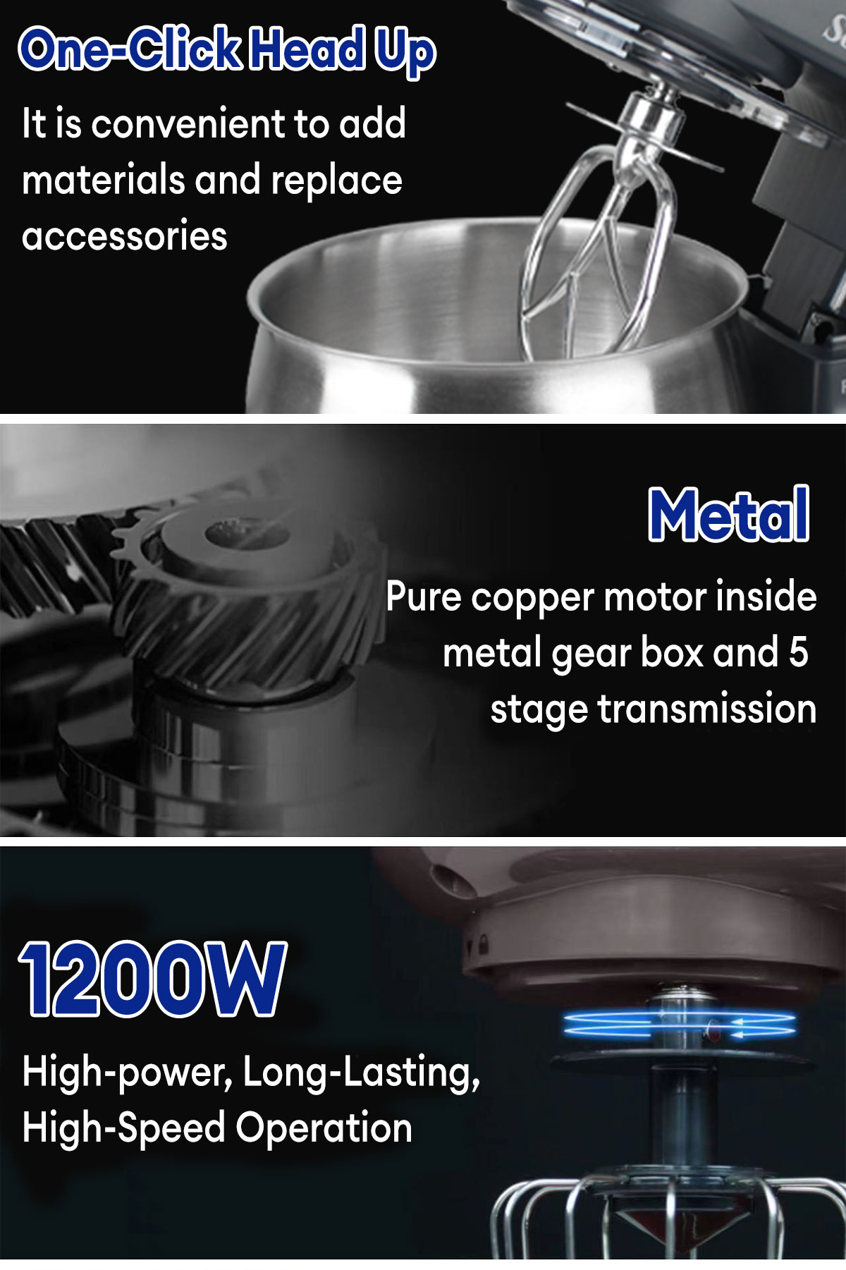 Sonifer 5L Stand Mixer 1200W Electric Mixer Classic Mixer With 304 ...