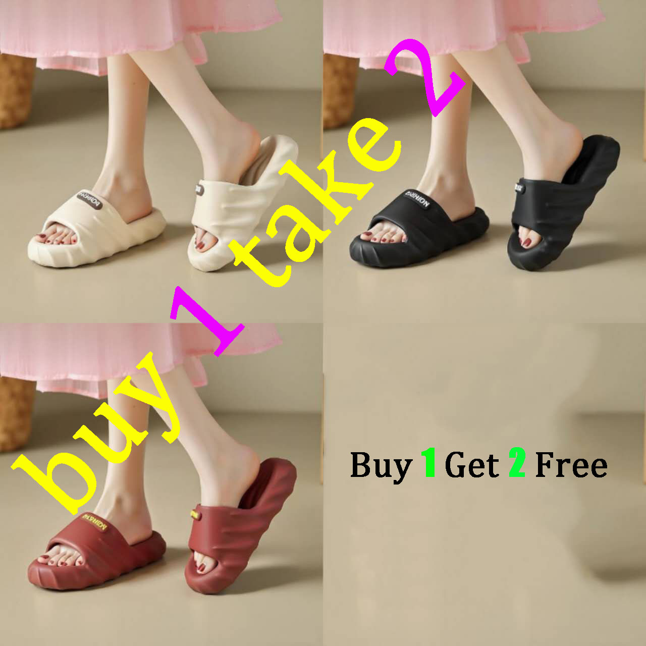 [Buy 1 get 2 free] Fashion women's slippers non-slip soft-soled Korean ...