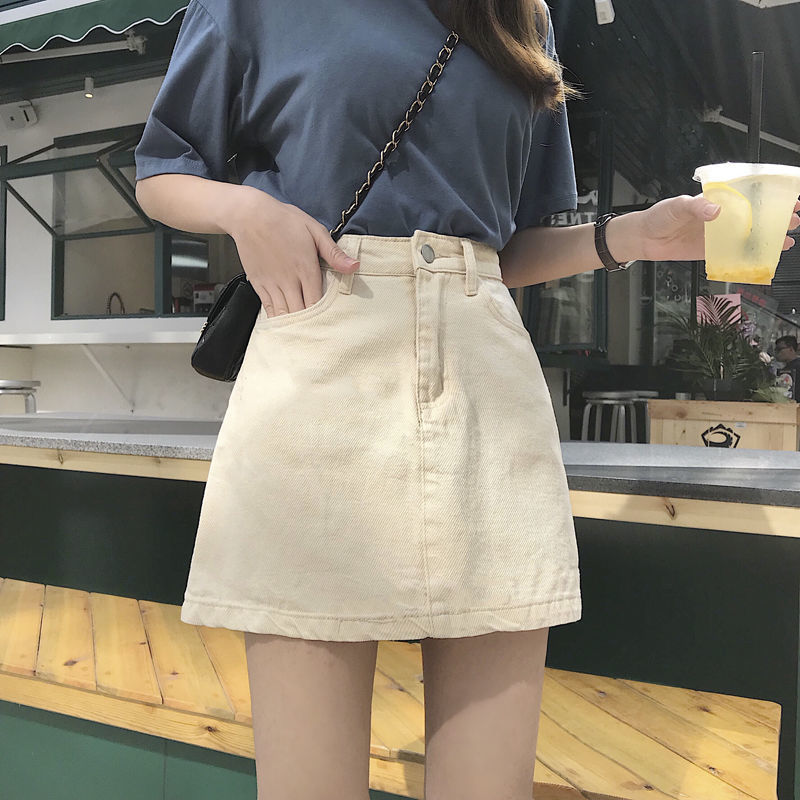 Newlan DQ002 Denim Mini Skirt Palda For Women High Waist Wrap Skirt A ...