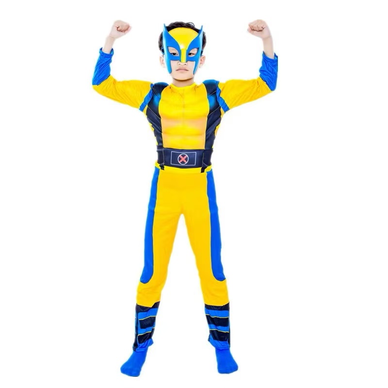 Kids Wolverine Muscle Costume Boys Superhero Jumpsuit with Mask ...