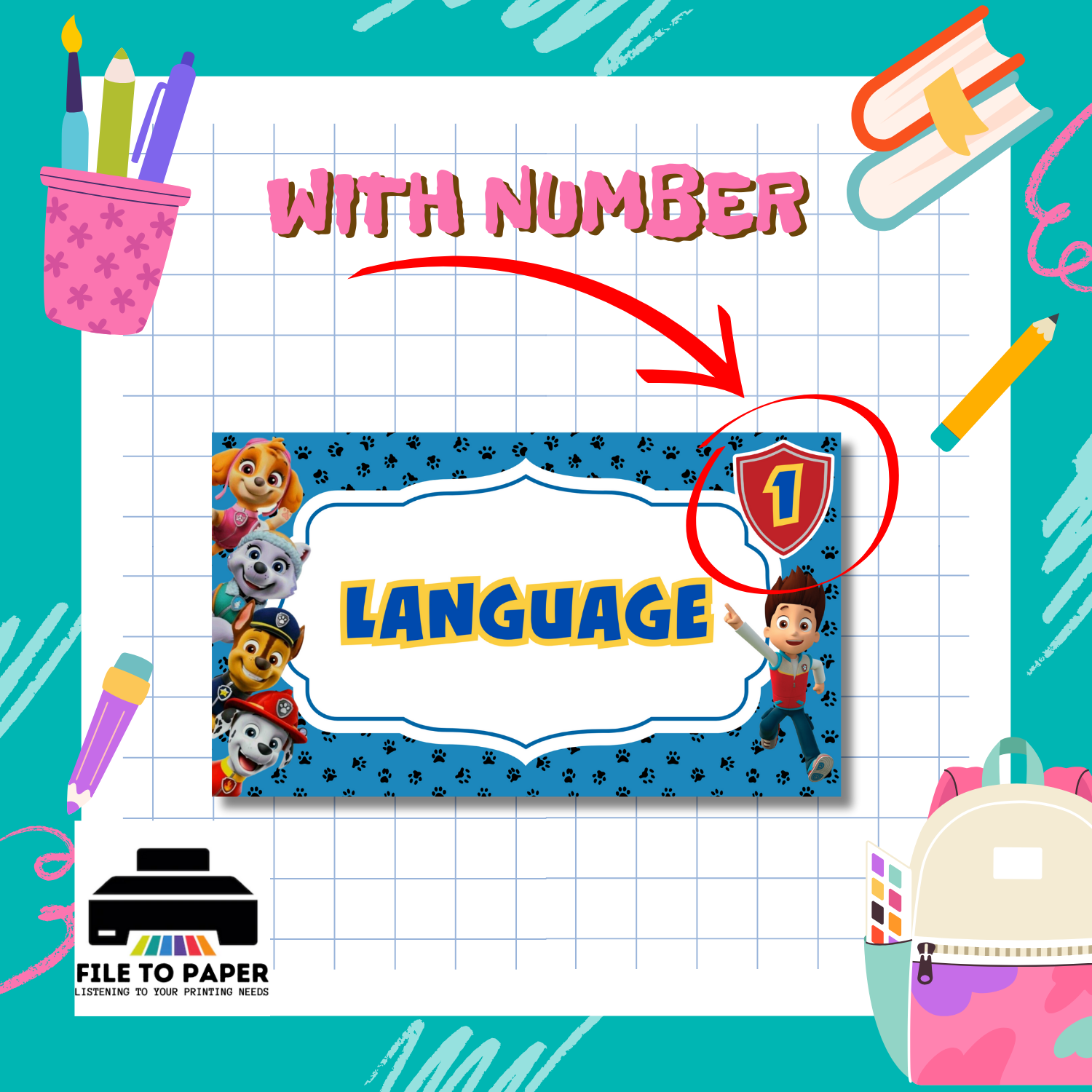 Personalized Subject/ Name Notebook Sticker - 10 pcs and 14 pcs - Paw ...