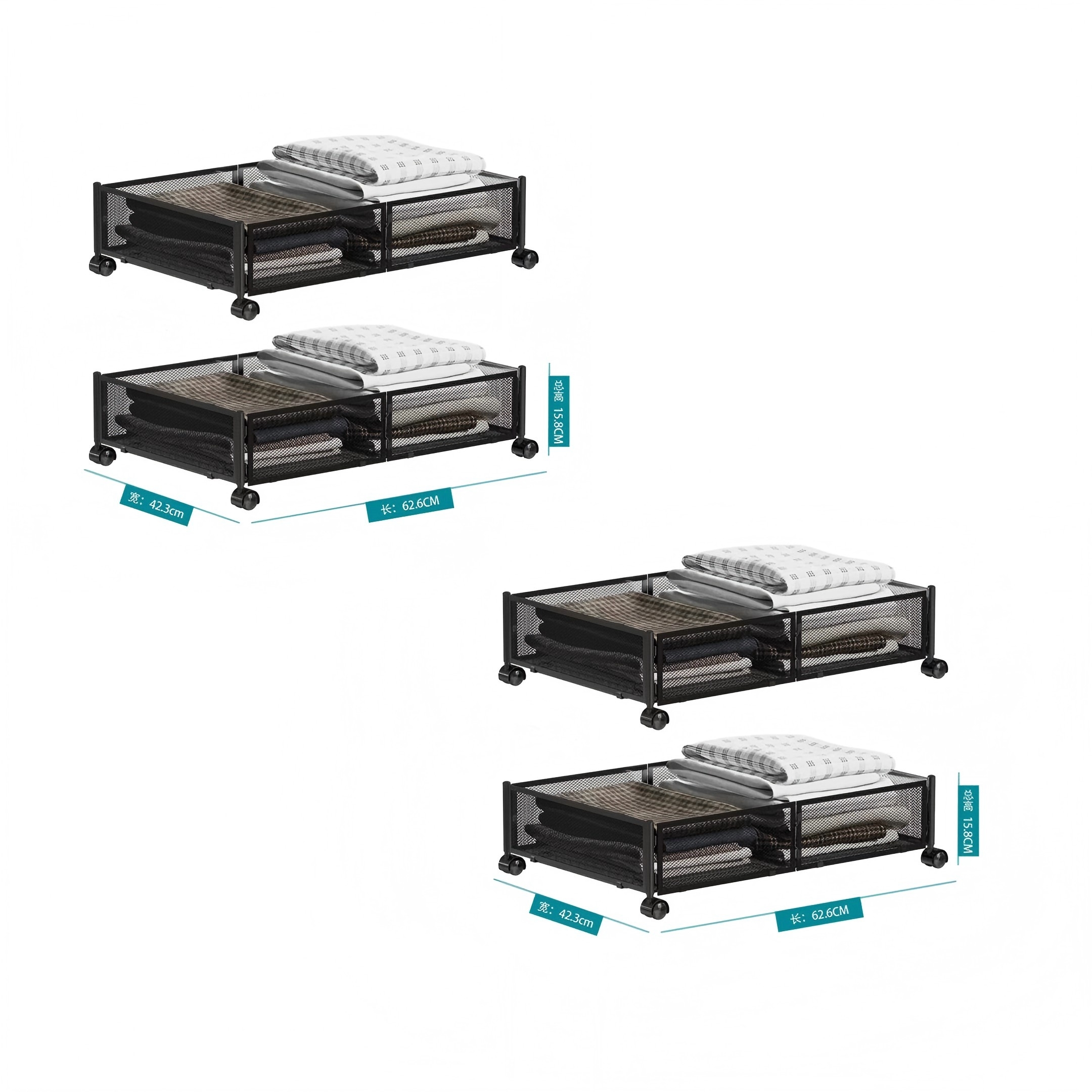 Wheeled bed base storage box - Durable metal material, easy to move ...