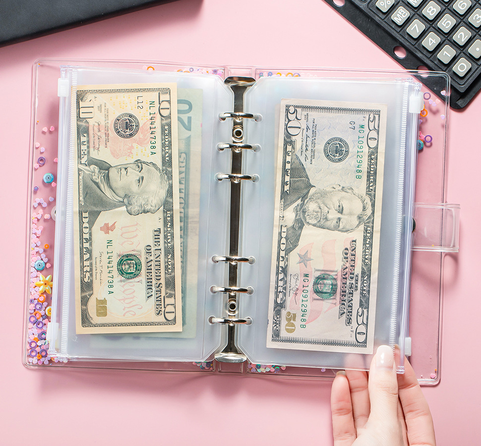 A6 PU Cash Organizer Binder with 20 Pockets - Zippered Bill Receipts ...