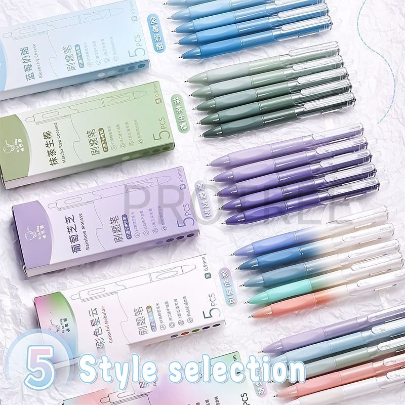 5Pcs/set Gel Pen Neutral Pen 0.5mm Black Ink Morandi Color Simple Gel ...