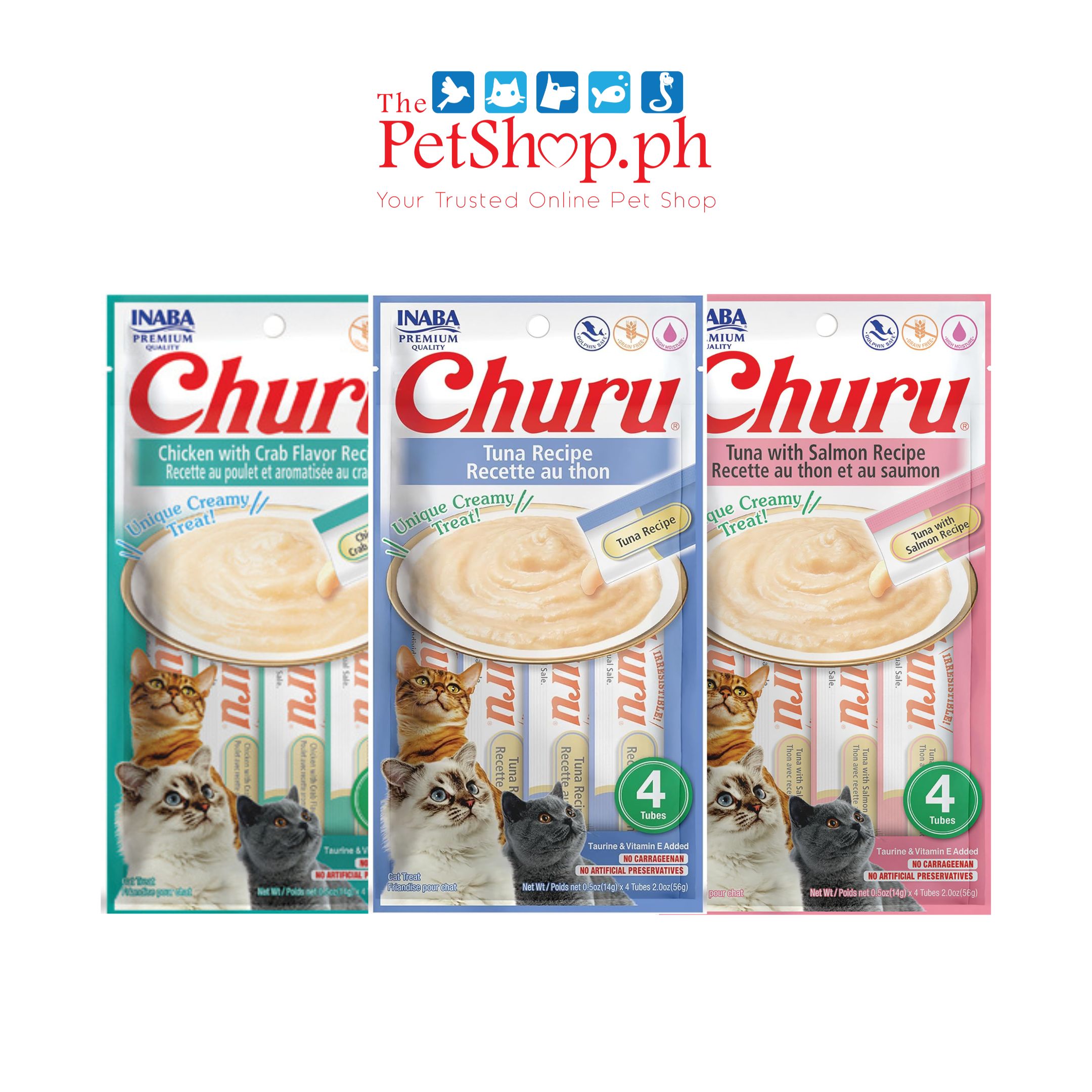 iNABA Churu Cat Treats, Lickable, Squeezable Creamy Purée Cat Treat with Vitamin E 14gx4 (56g ...