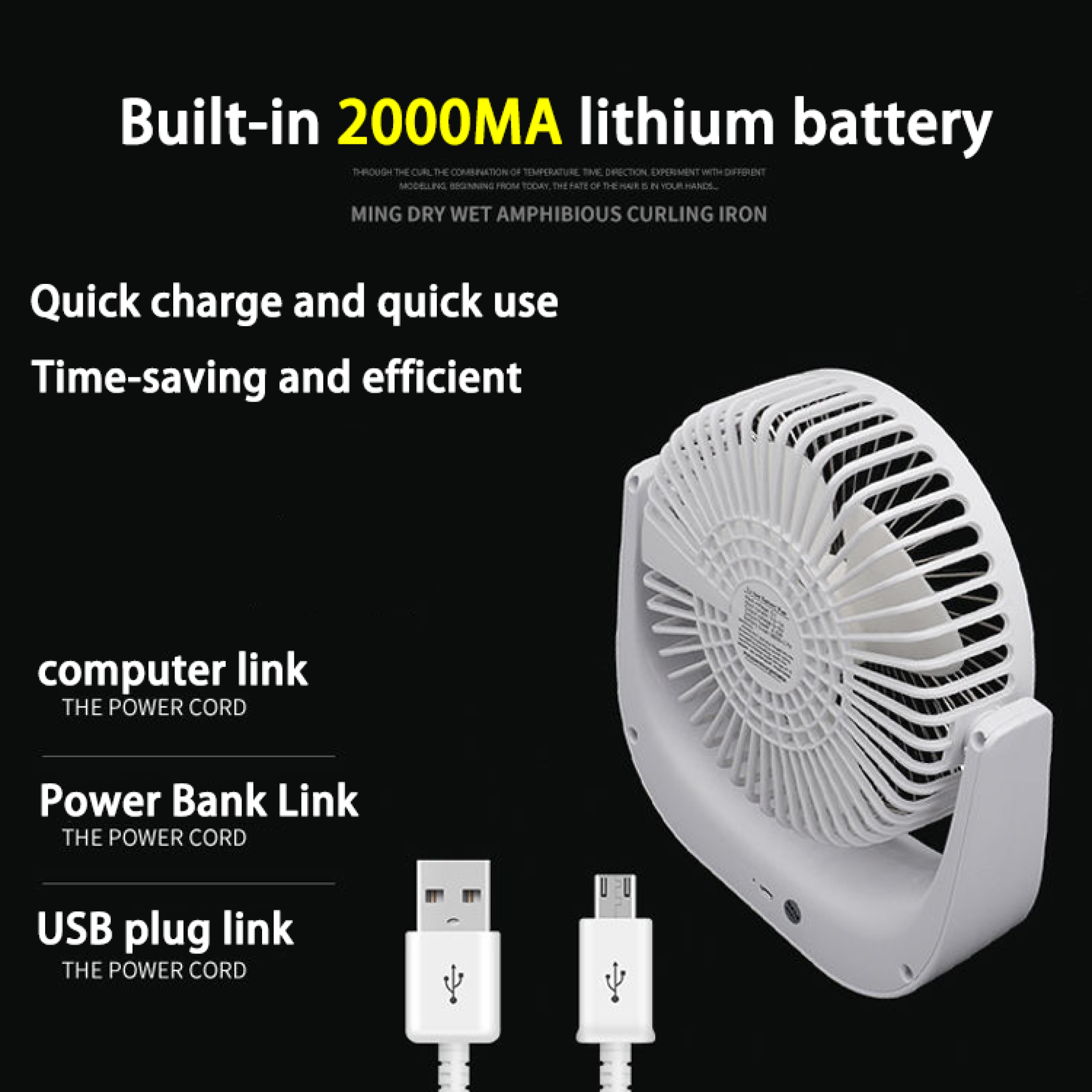 JMlfie Portable Mini Thin Fan Blades Rechargeable Desk Fan Clip Mount ...