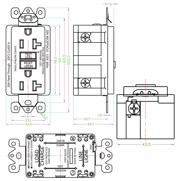 2-Gang GFCI Duplex Safety Outlet 20A 250v Universal Outlet With Ground ...