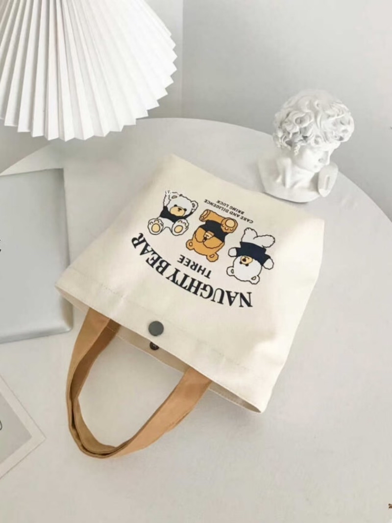 Canvas Lunch Bag Mini Handbag Gift Bag Small Tote Bag With Button ...